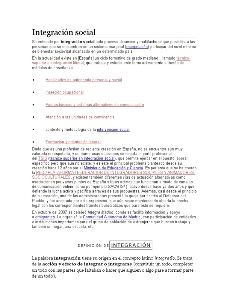 Definición y Proceso de Integración Social | PDF | Estratificación ...