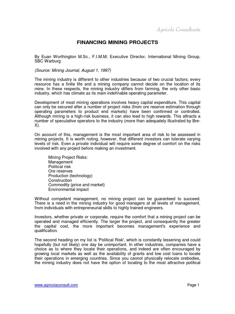 Mining Project Financing Guide | PDF | Mining | Banks