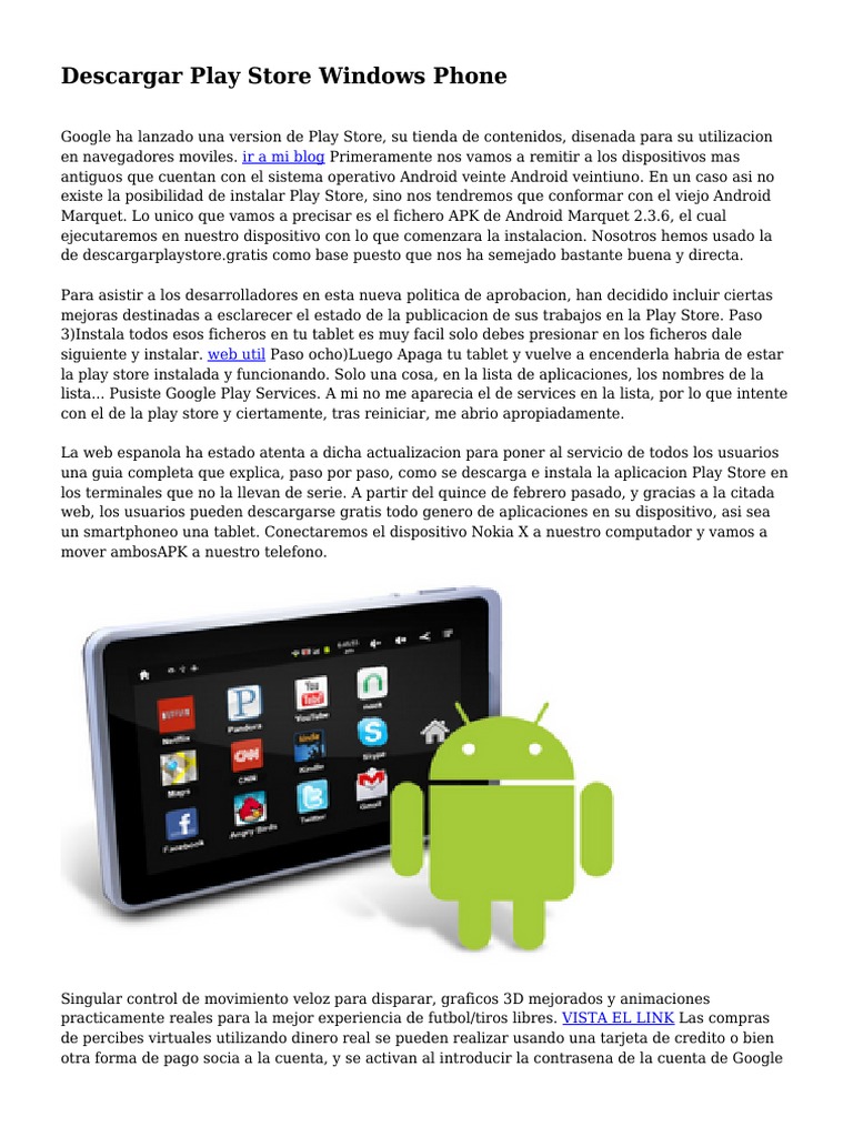 Descargar Play Store Windows Phone | PDF | Google Play | Android ...