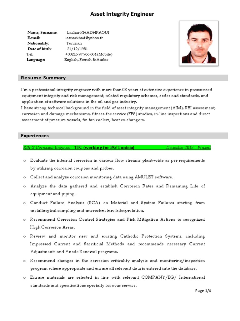 Asset Integrity Engineer | Download Free PDF | Nondestructive Testing ...