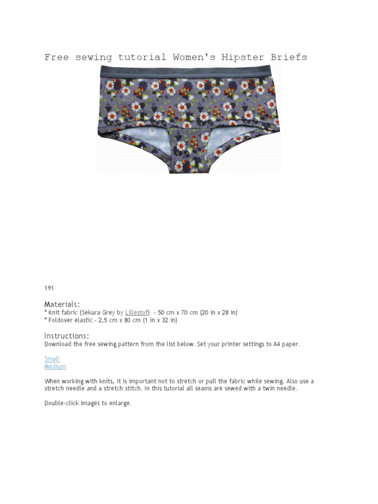 Free Women's Hipster Brief Pattern | PDF | Home & Garden
