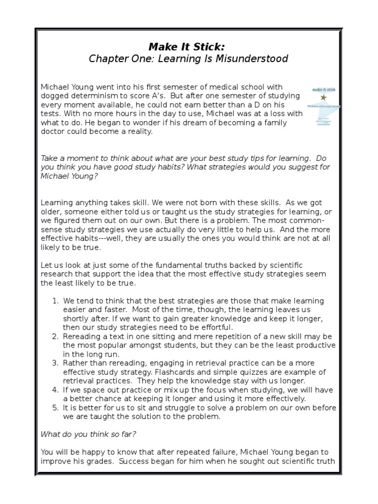 Chapter 1 - Make It Stick. | PDF | Study Skills | Epistemology