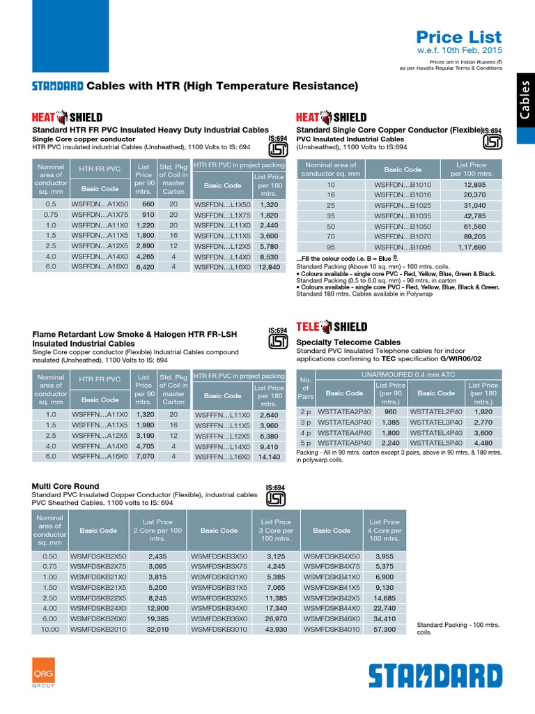 Cable Price List | PDF | Insulator (Electricity) | Electrical Wiring
