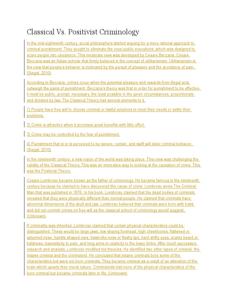 Classical Vs Positivist Theory | Deviance (Sociology) | Applied Ethics