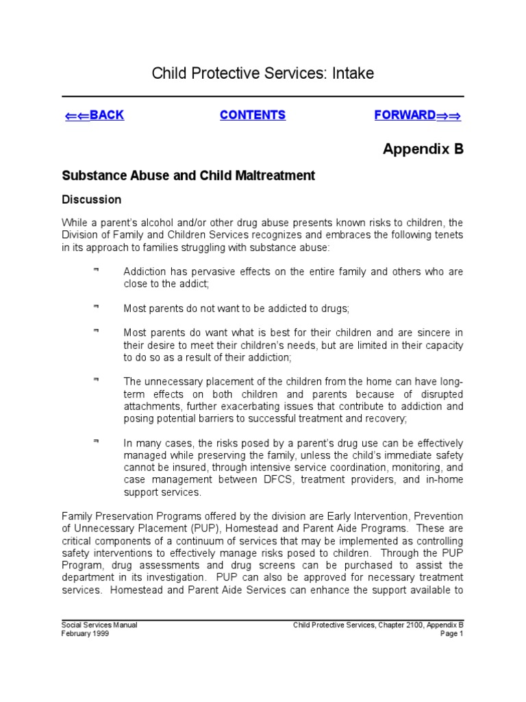 Child Protective Services: Intake: Substance Abuse and Child ...