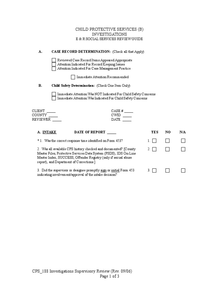 CPS - 188 CPS Investigation Supervisory Case Review Guide | PDF | Child ...