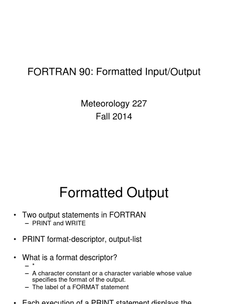 Manual Fortran90 Formatted Input Output | PDF | Exponentiation | Notation