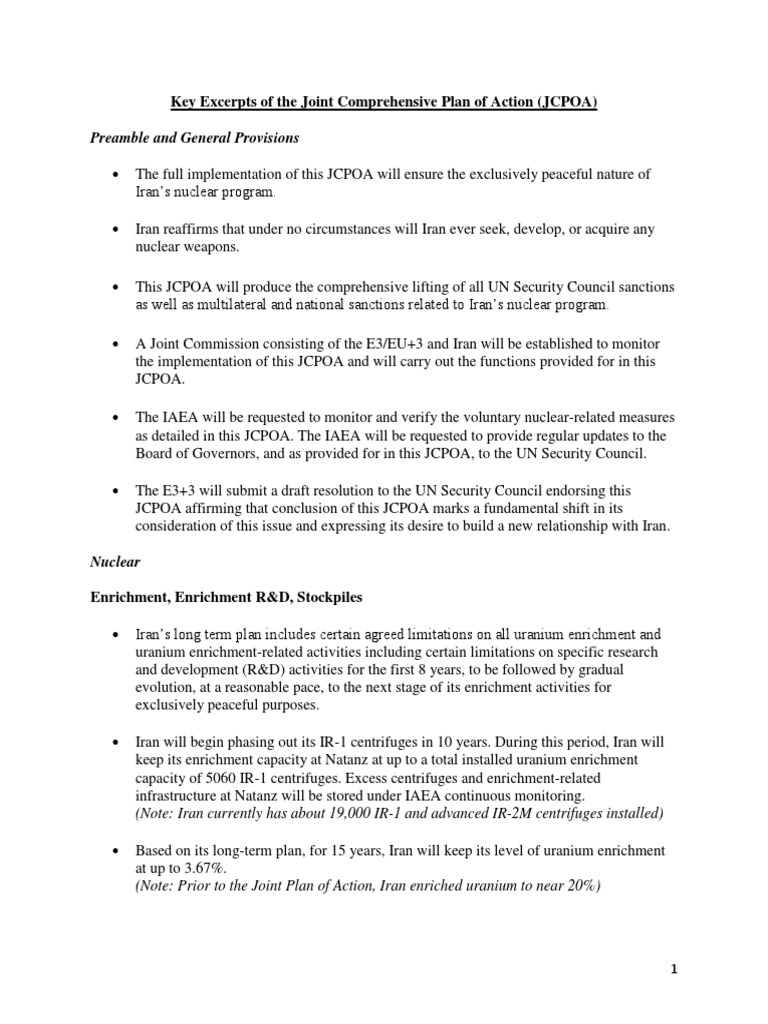 Excerpts of Joint Comprehensive Plan of Action | PDF | Joint ...