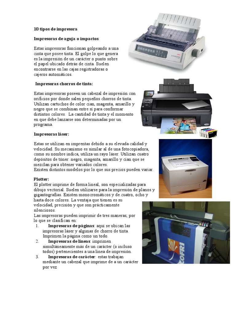 10 Tipos de Impresora