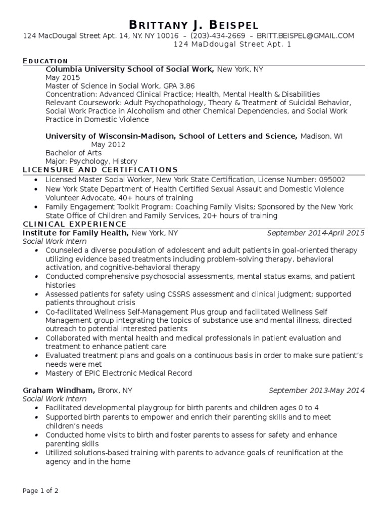 Brittany Beispel's Rèsumè | PDF | Social Work | English As A Second Or ...