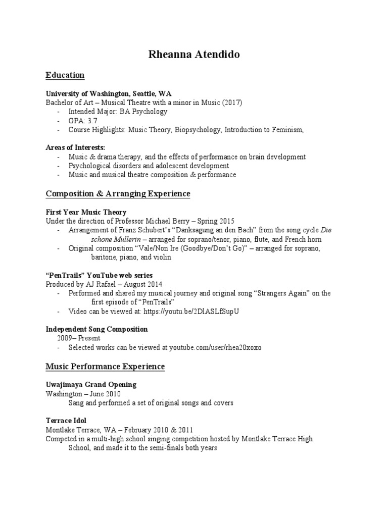 Rheanna CV | PDF | Performing Arts | Leisure