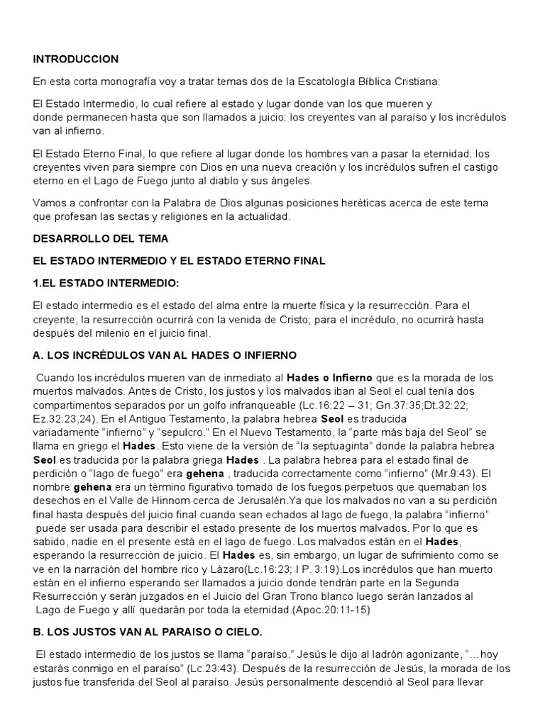 Escatología Bíblica: Estado Intermedio y Eterno | PDF | Infierno ...