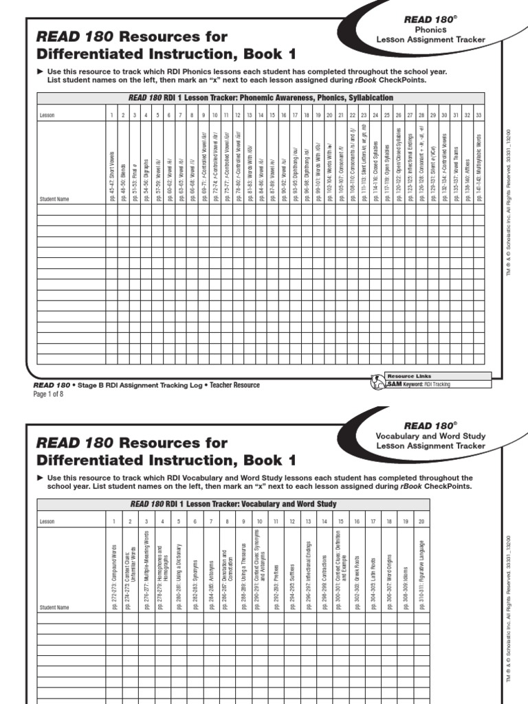 Read 180 Lesson Tracker | PDF | Verb | Linguistic Morphology
