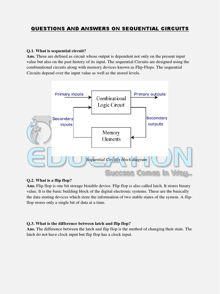 Questions and Answers On Sequential Circuits | PDF | Electronic ...