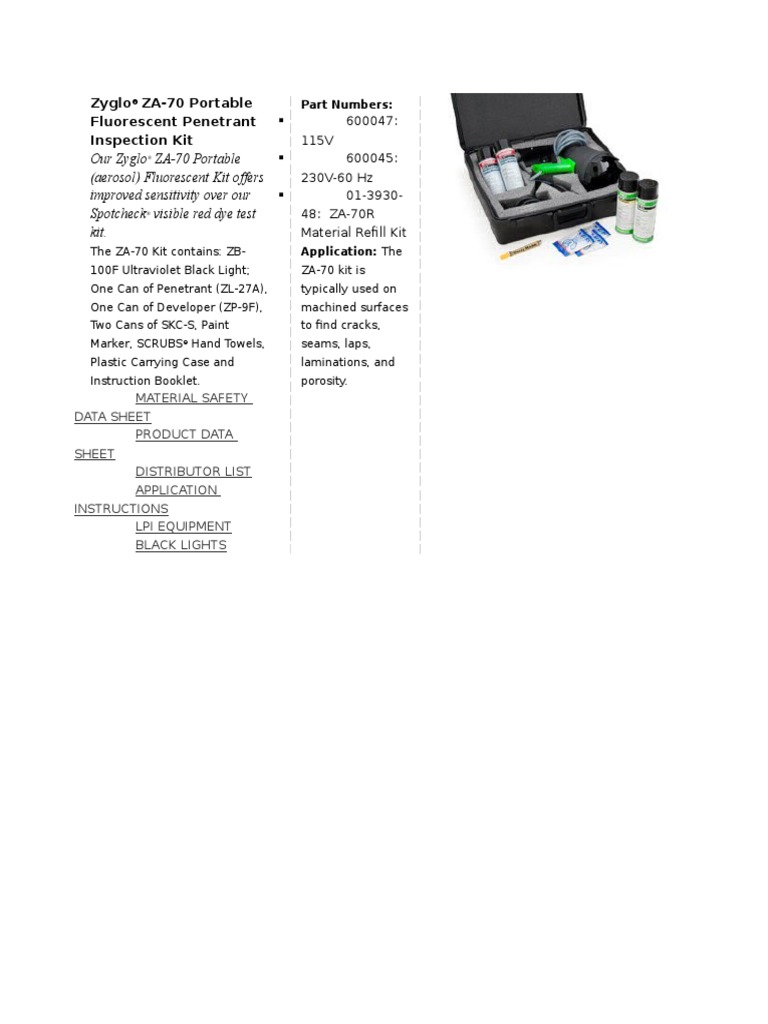 Our Zyglo ZA-70 Portable (Aerosol) Fluorescent Kit Offers Improved ...