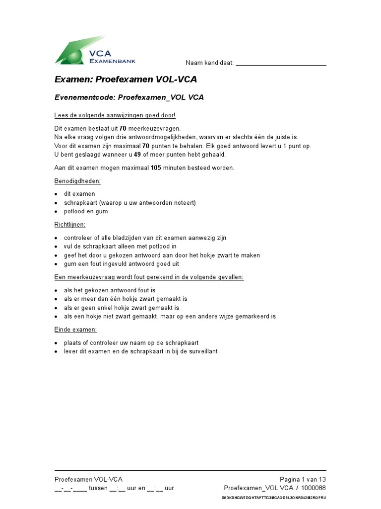 Proefexamen VOL VCA | PDF