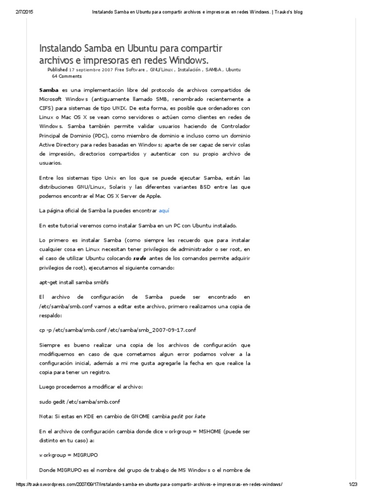 Instalando Samba en Ubuntu para Compartir Archivos e Impresoras en ...