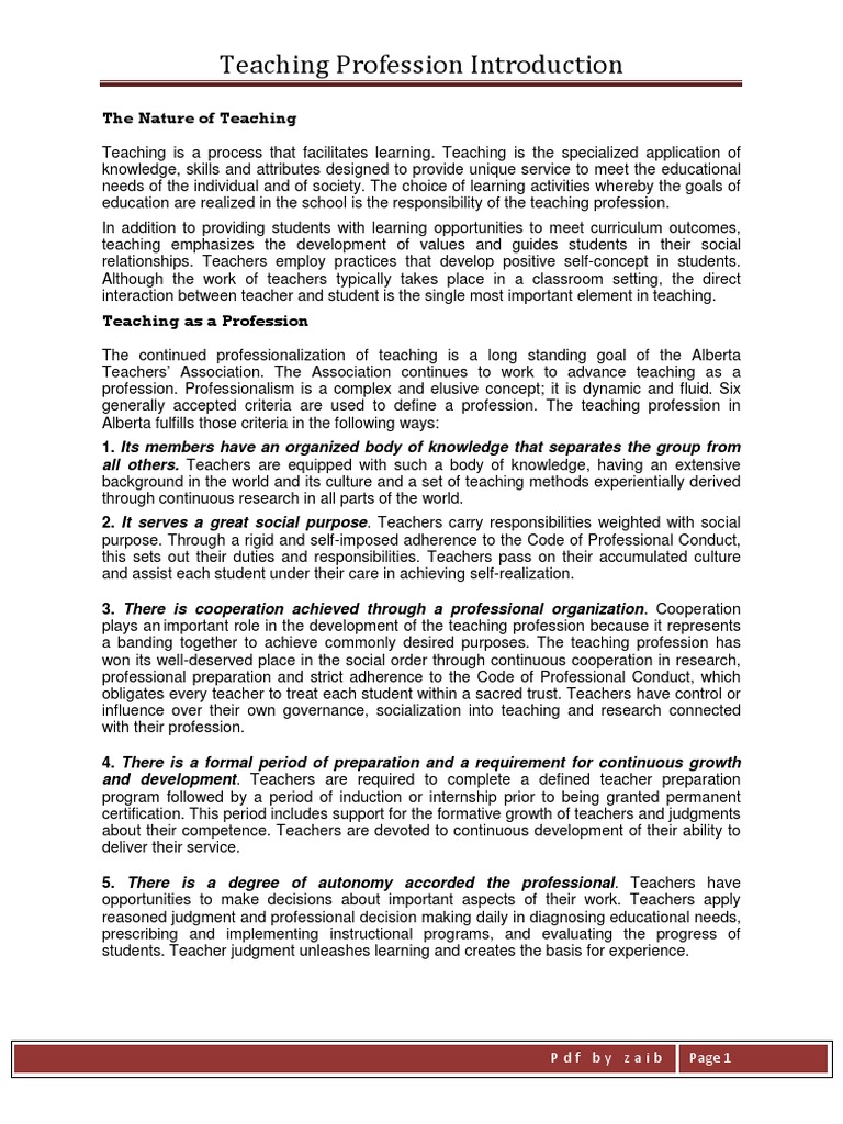 Teaching Profession | PDF | Profession | Teachers