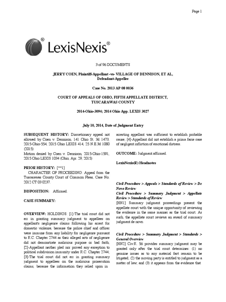 Malicious Prosecution | Summary Judgment | Judgment (Law)