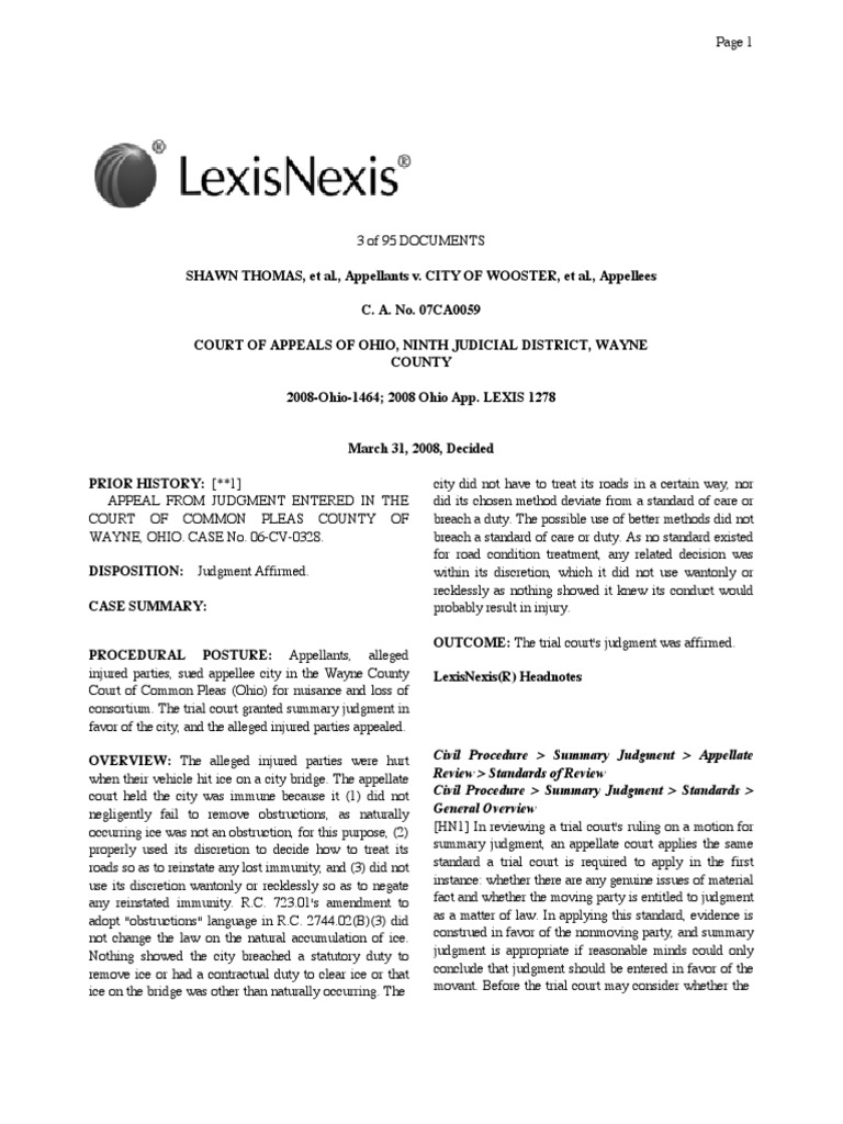 Roadway Condition - City Liability | PDF | Summary Judgment | Judgment ...