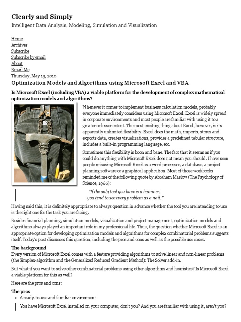 Optimization Models And Algorithms Using Microsoft Excel And Vba Clearly And Simply Pdf 0406