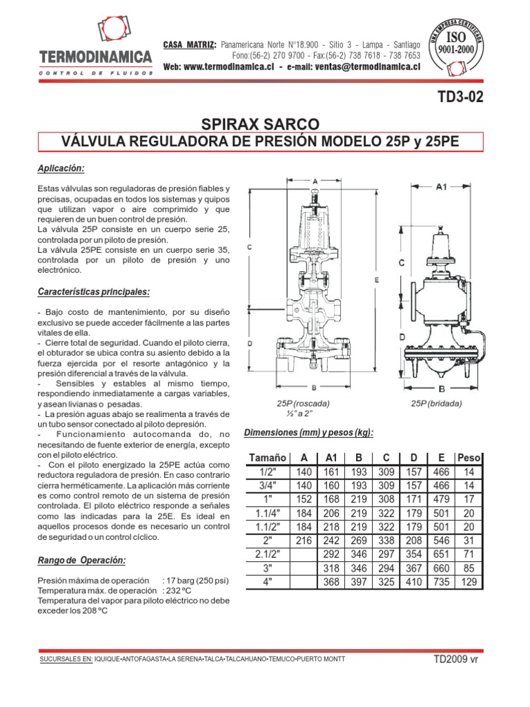 Td3-02 - Válvula Reguladora de Presión 25p y 25pe | PDF | Presión | Acero