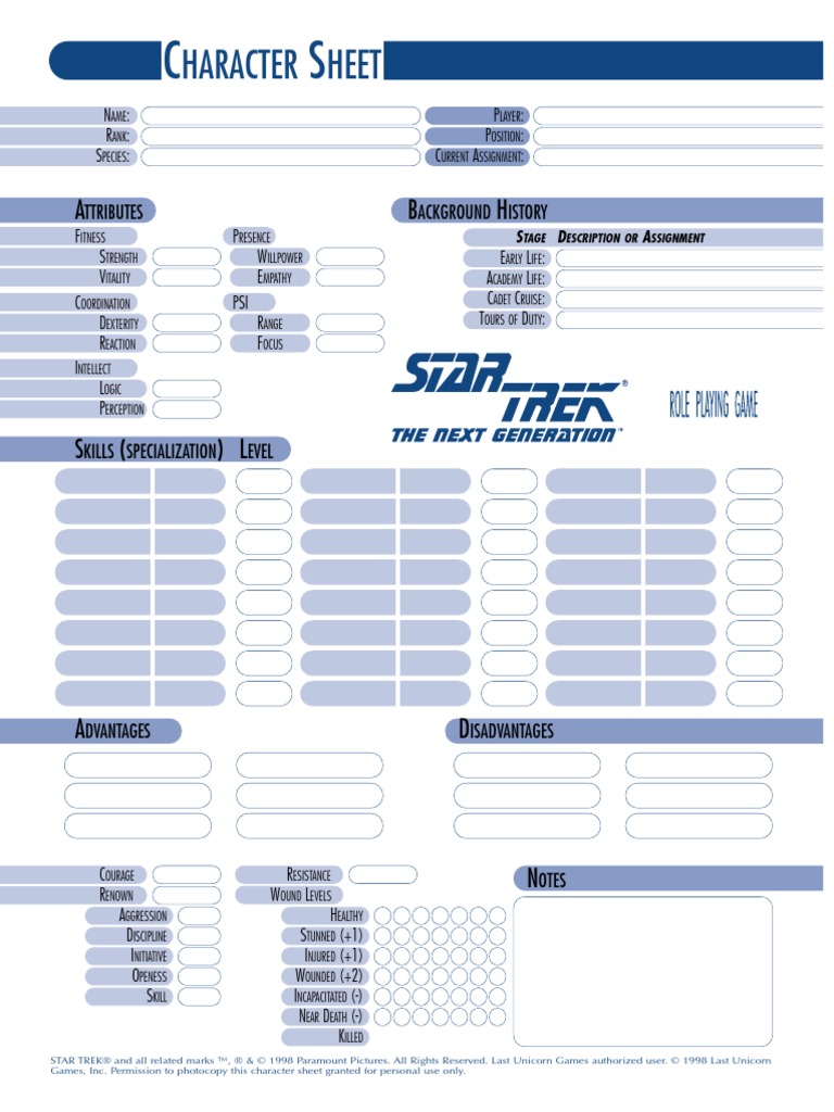 Lug Star Trek Character Sheet