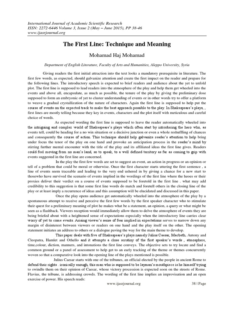 The First Line: Technique and Meaning | PDF | Othello | Macbeth