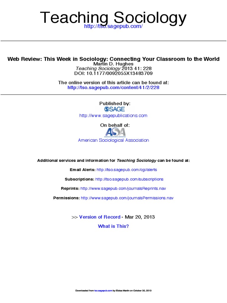 Teaching Sociology: Web Review: This Week in Sociology: Connecting Your ...