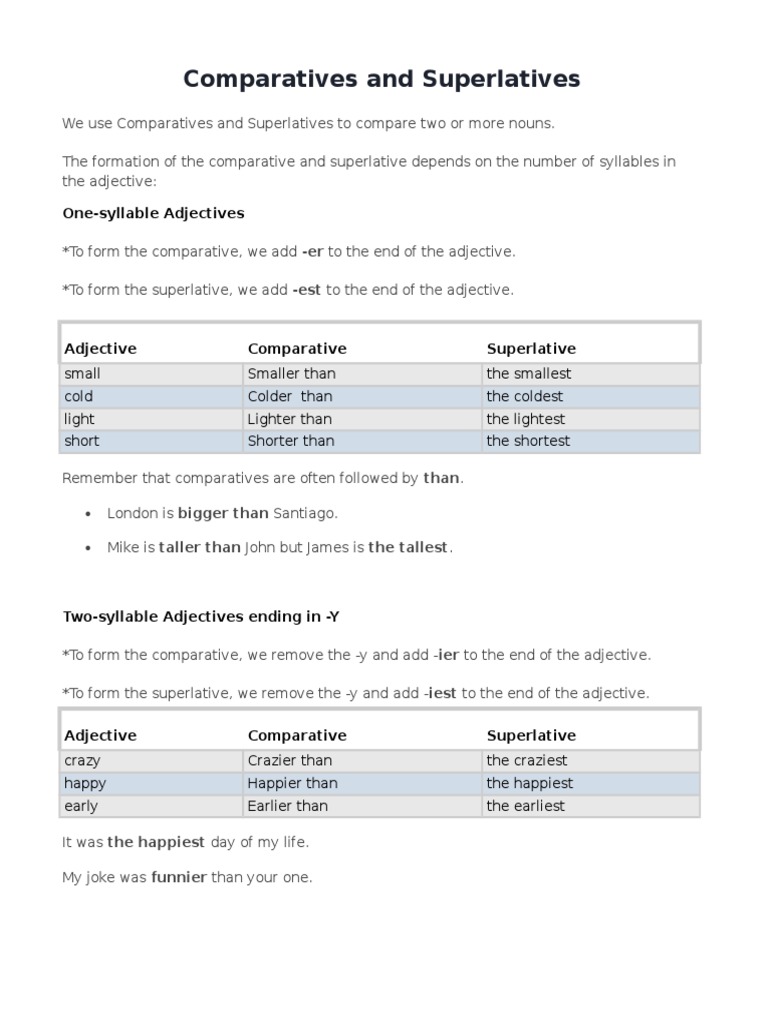 Comparatives and Superlatives Theory | PDF