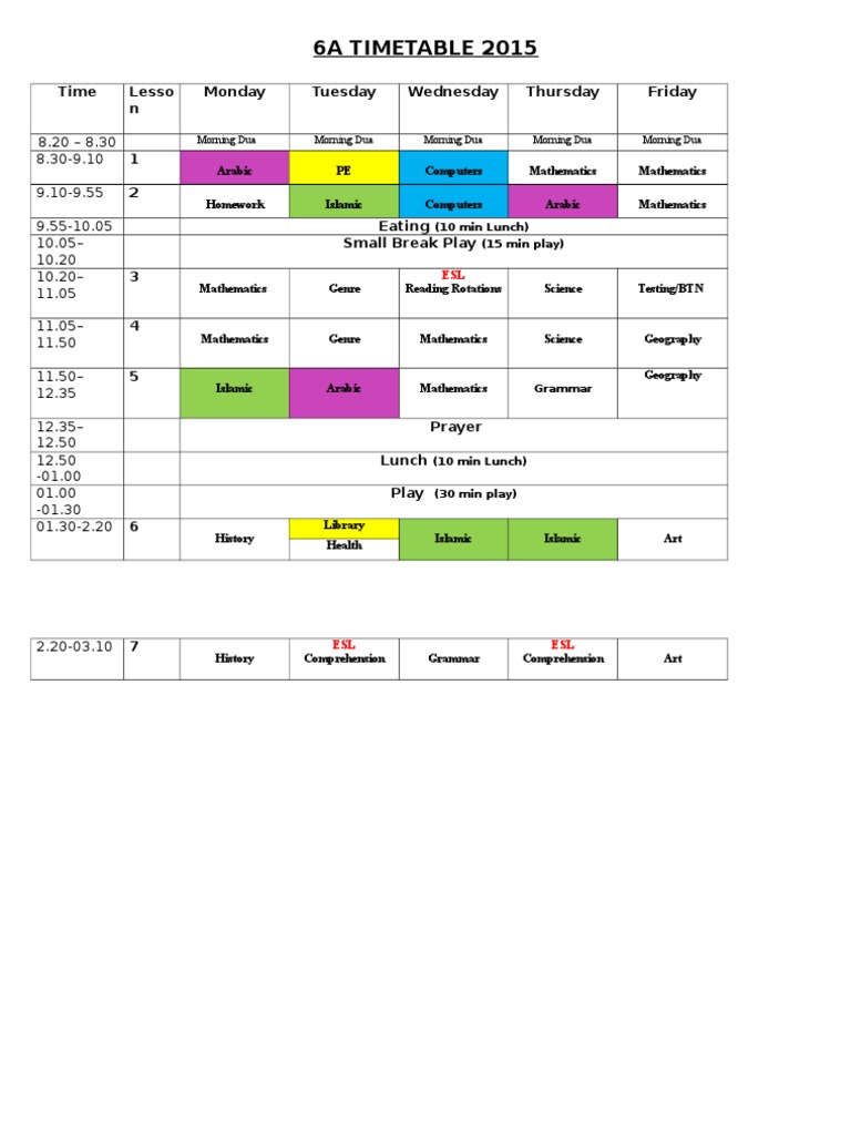 6A School Timetable 2015 | PDF | Abrahamic Religions