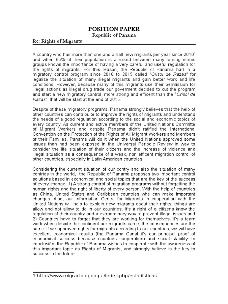 Panama Position Paper For MUN | PDF | Migrant Worker | Panama
