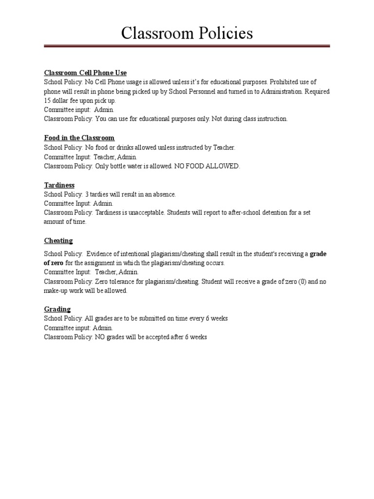 Classroom Policies | PDF | Lifestyle