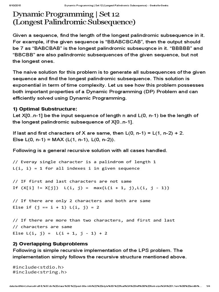 Dynamic Programming - Set 12 (Longest Palindromic Subsequence ...