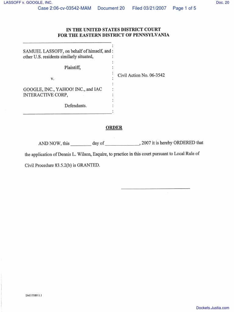 Lassoff v. Google Court Filing | PDF | United States Law | Lawsuit