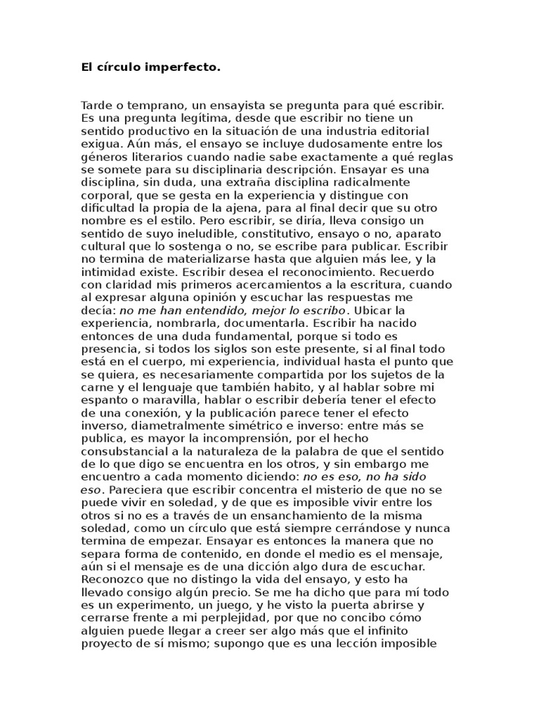 El Círculo Imperfecto | PDF | Escritura | Ensayos