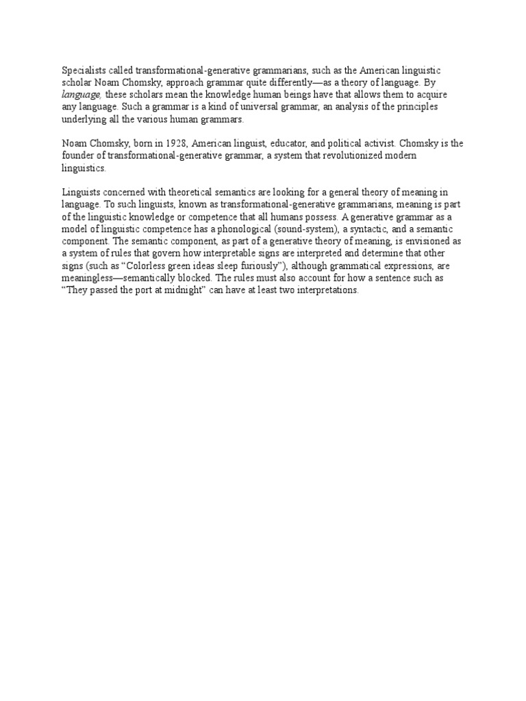 Chomsky's Transformational Grammar Explained | PDF | Linguistics ...