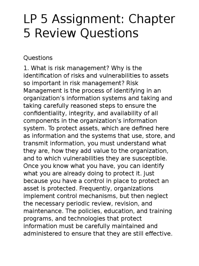 LP 5 Assignment Chapter 5 Review Questions | PDF | Information Security | Vulnerability (Computing)
