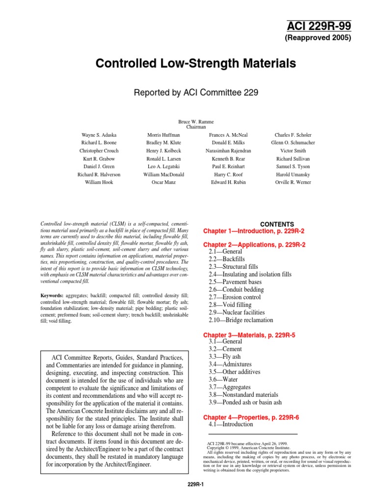 ACI 229 R CLSM PDF | PDF | Fly Ash | Concrete