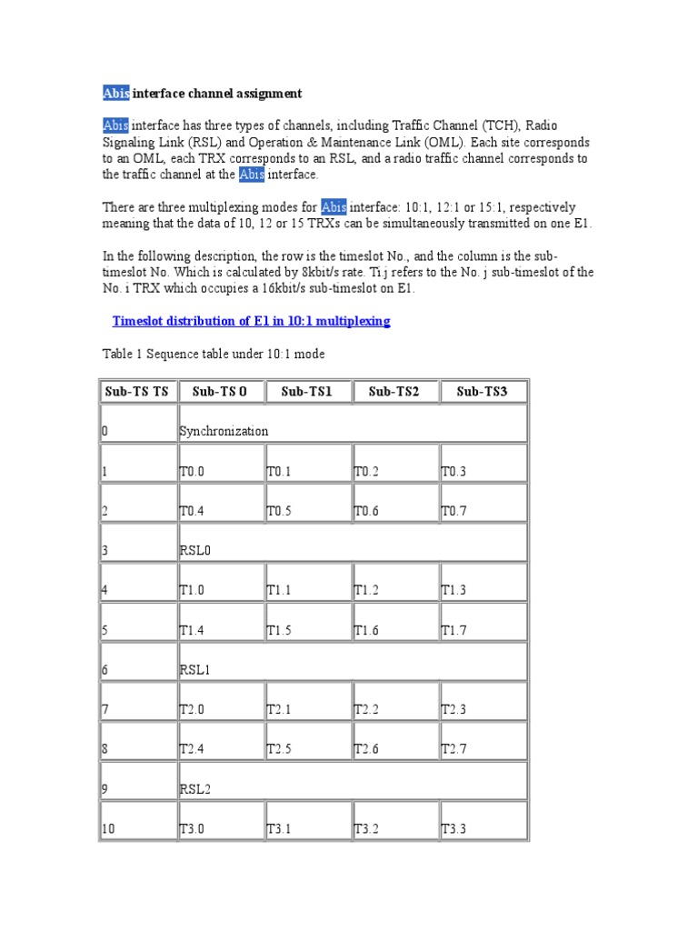 Abis Interface Channel Assignment | PDF | Electronics | Reference