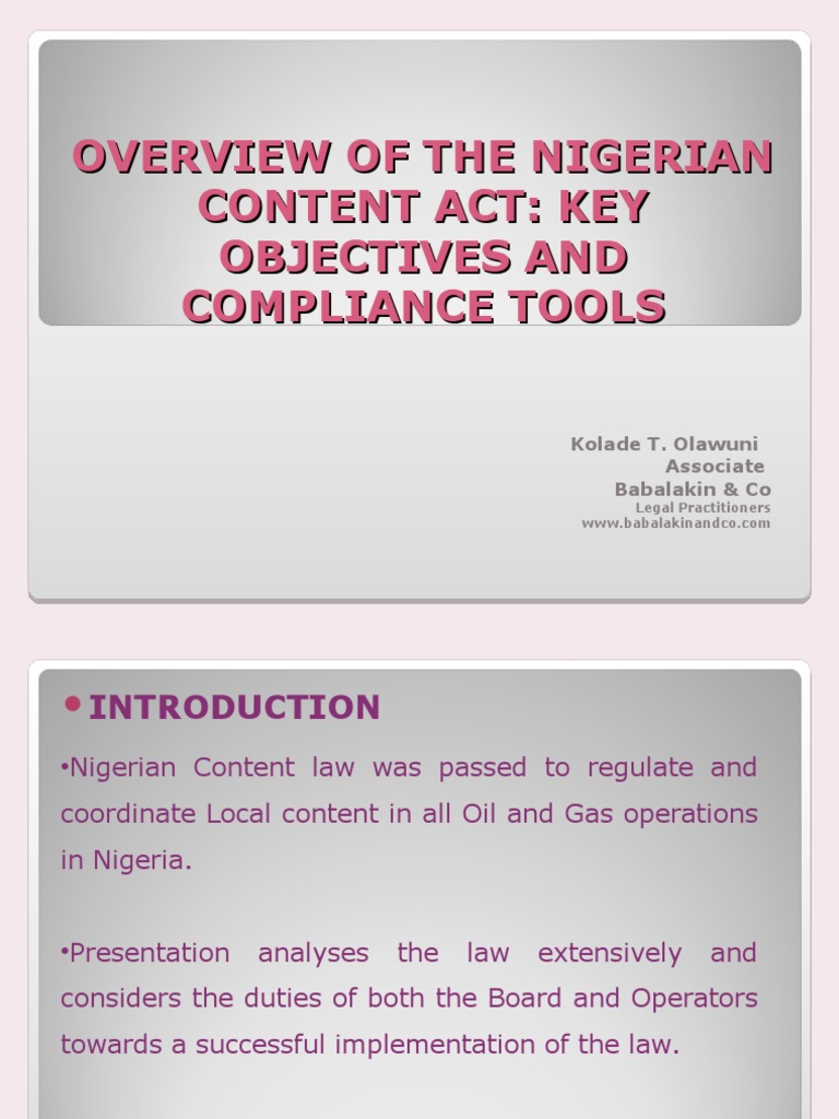 Local Content Presentation | PDF | Nigeria | Regulatory Compliance
