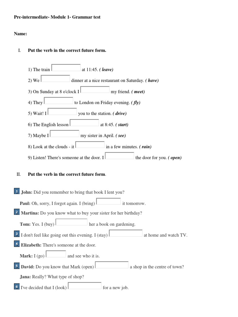 Pre-intermediate Grammar Test | PDF | Leisure