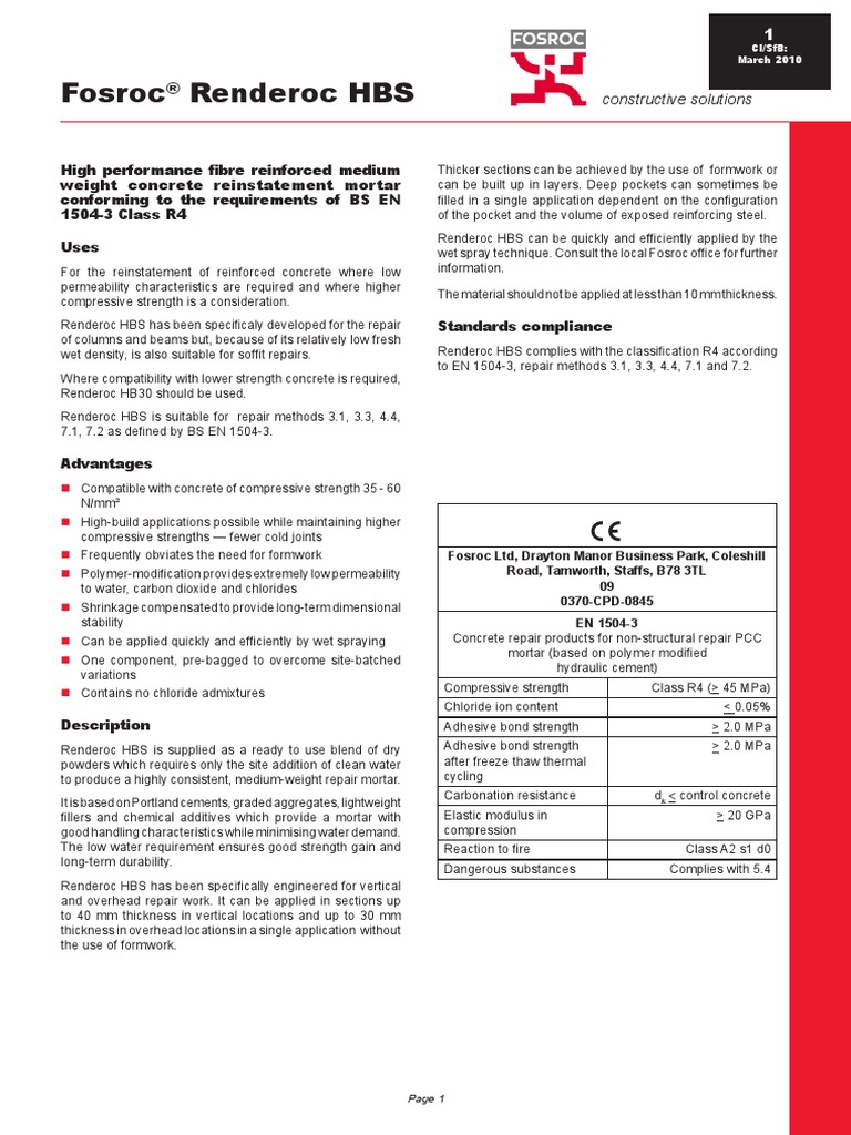 Fosroc Renderoc HBS Mar 10 | PDF | Concrete | Corrosion