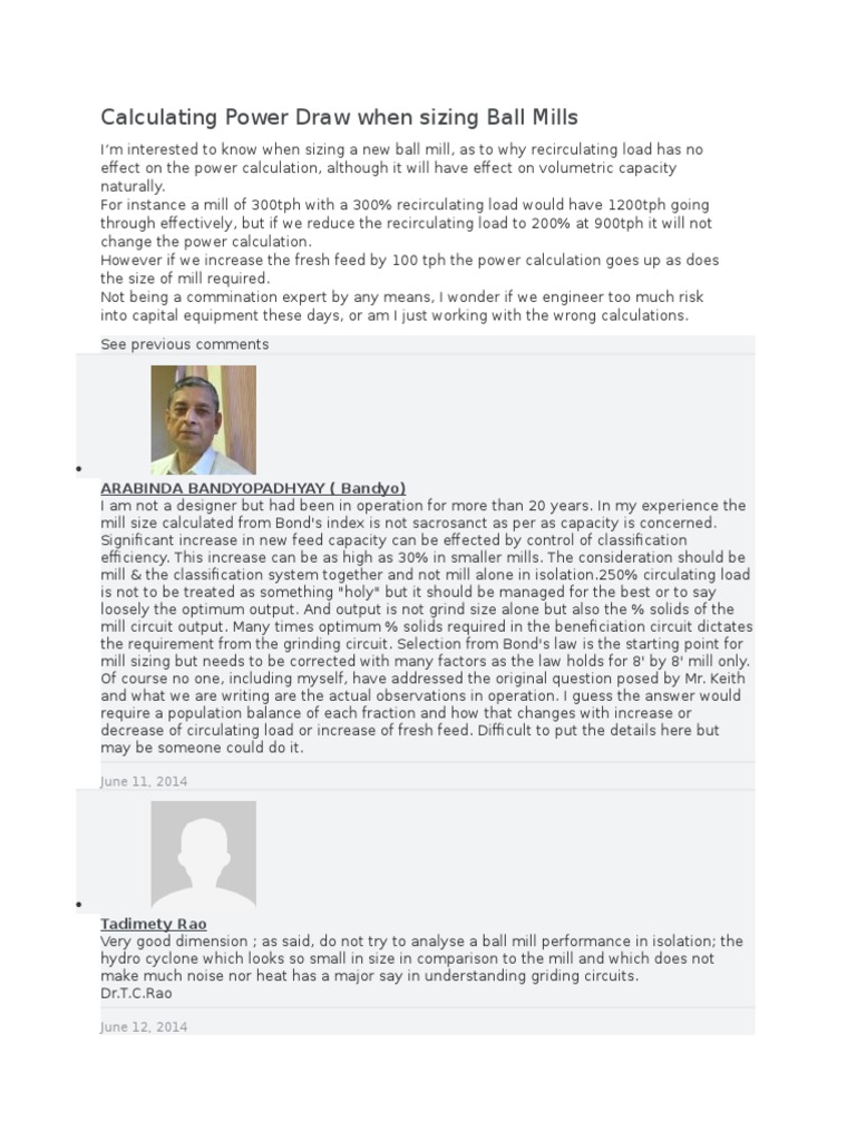 Calculating Power Draw When Sizing Ball Mills: Arabinda Bandyopadhyay ...