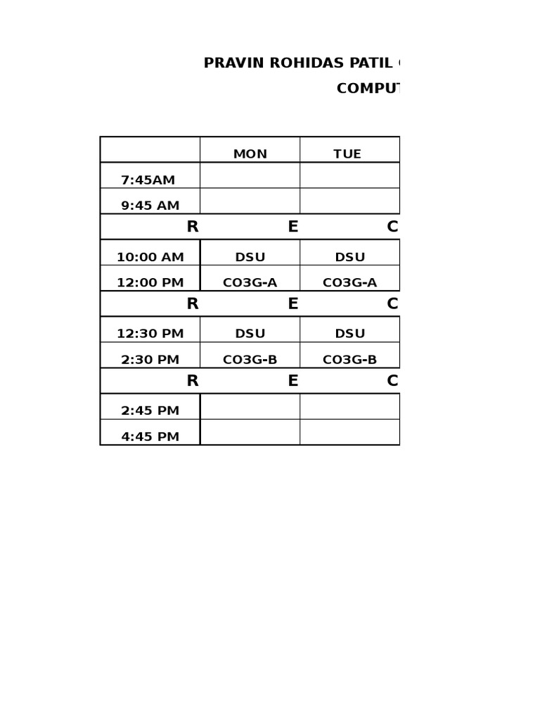 Pravin Patil College Computer Lab Timetable | PDF | Technology ...