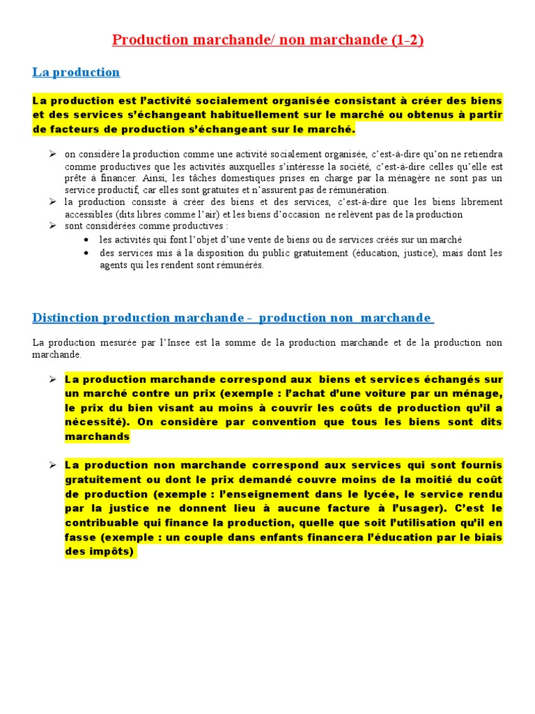 Production Marchande - Non Marchande | PDF | Finance et gestion monétaire