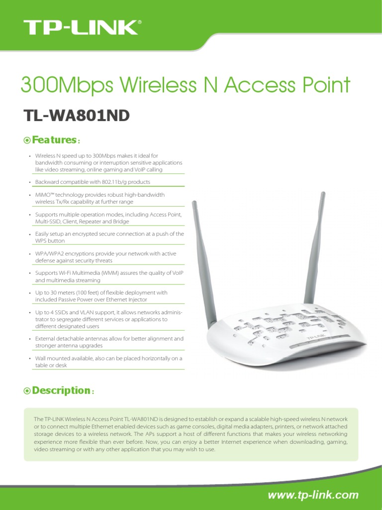 TP-LINK WA801ND Datasheet | PDF | Wireless Access Point | Wi Fi