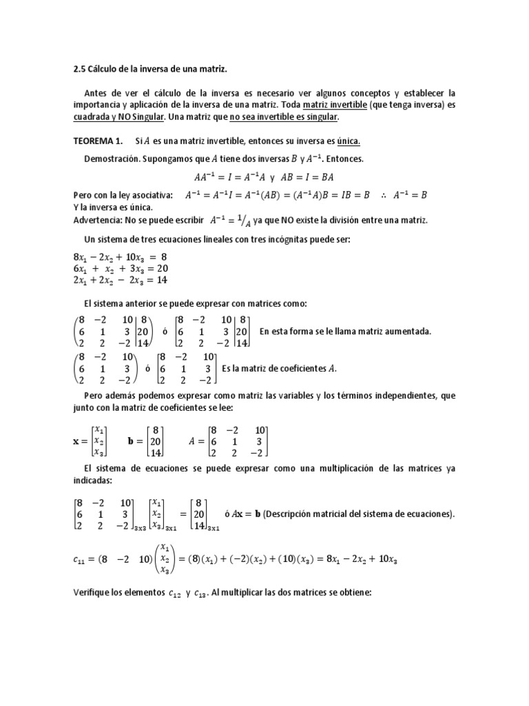 2.5. Cálculo de La Inversa de Una Matriz 2-10-2014 PDF | PDF | Matriz ...