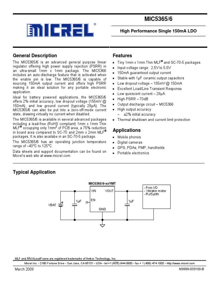 MIC5365/6 | PDF | Capacitor | Electronics