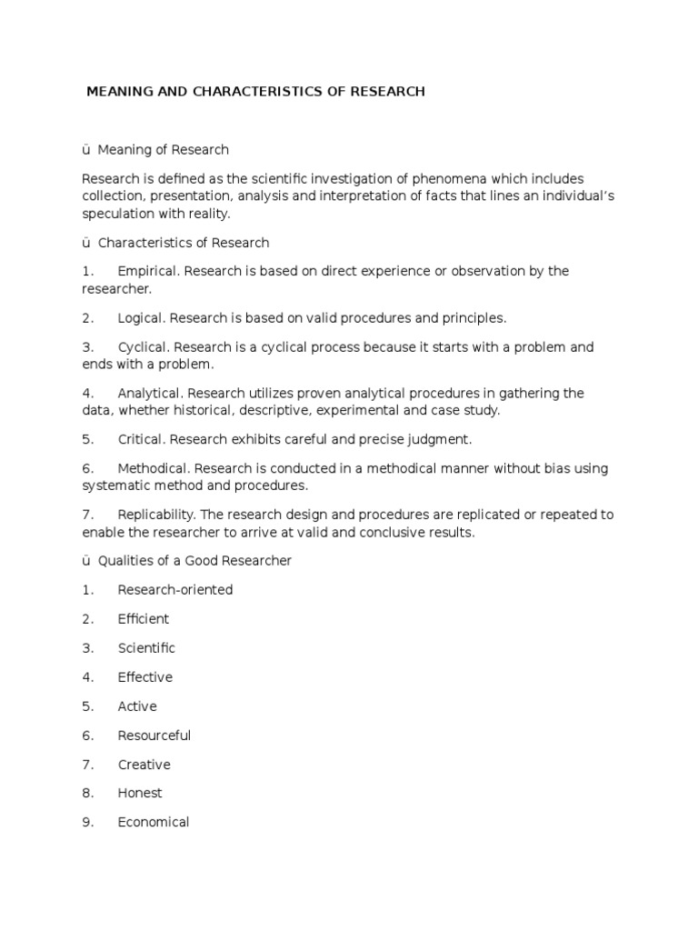 Characteristics and Meaning of Research | PDF | Scientific Method | Science